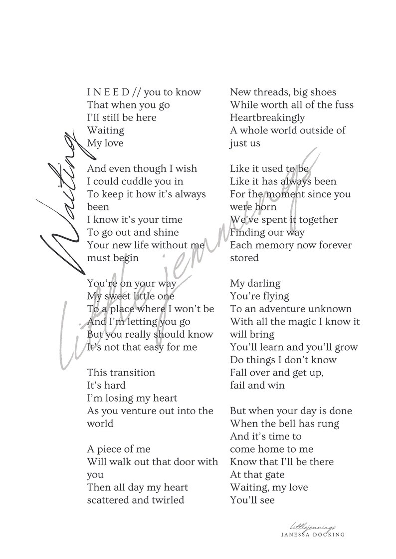 Waiting. First Day of School Keepsake Poem. - Etsy