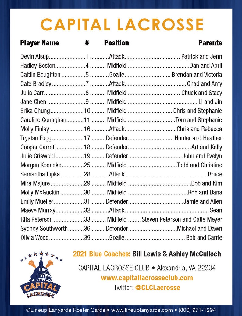 Professional Custom Lacrosse Roster Cards With Lanyards, Life Time ...