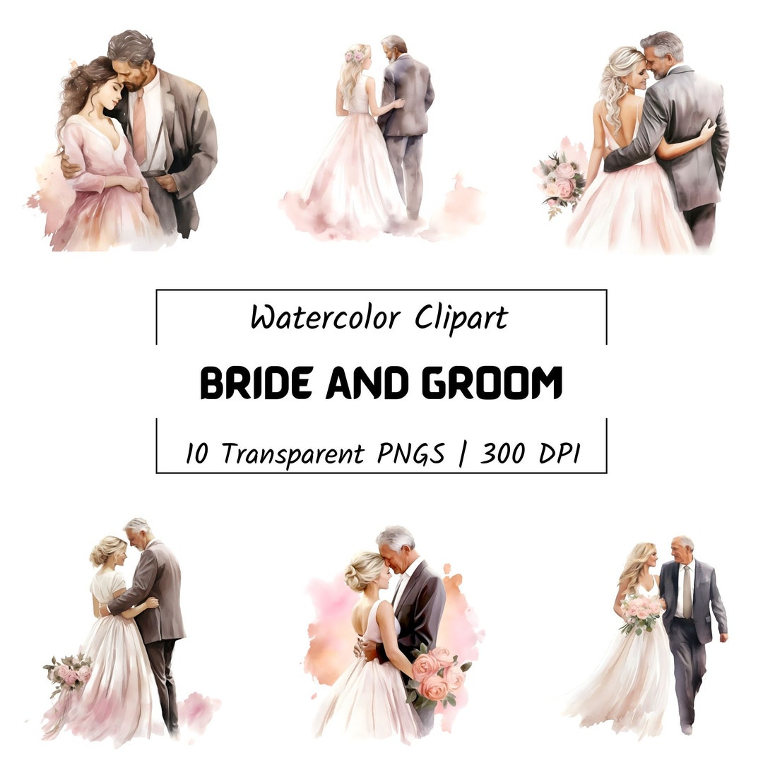 Bride and Father Watercolor Clipart, Wedding Clipart, Bride and Groom ...