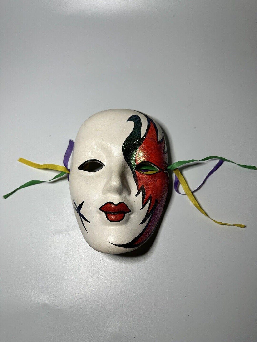 Porcelain Mardi Gras Mask - White Red Black - Etsy