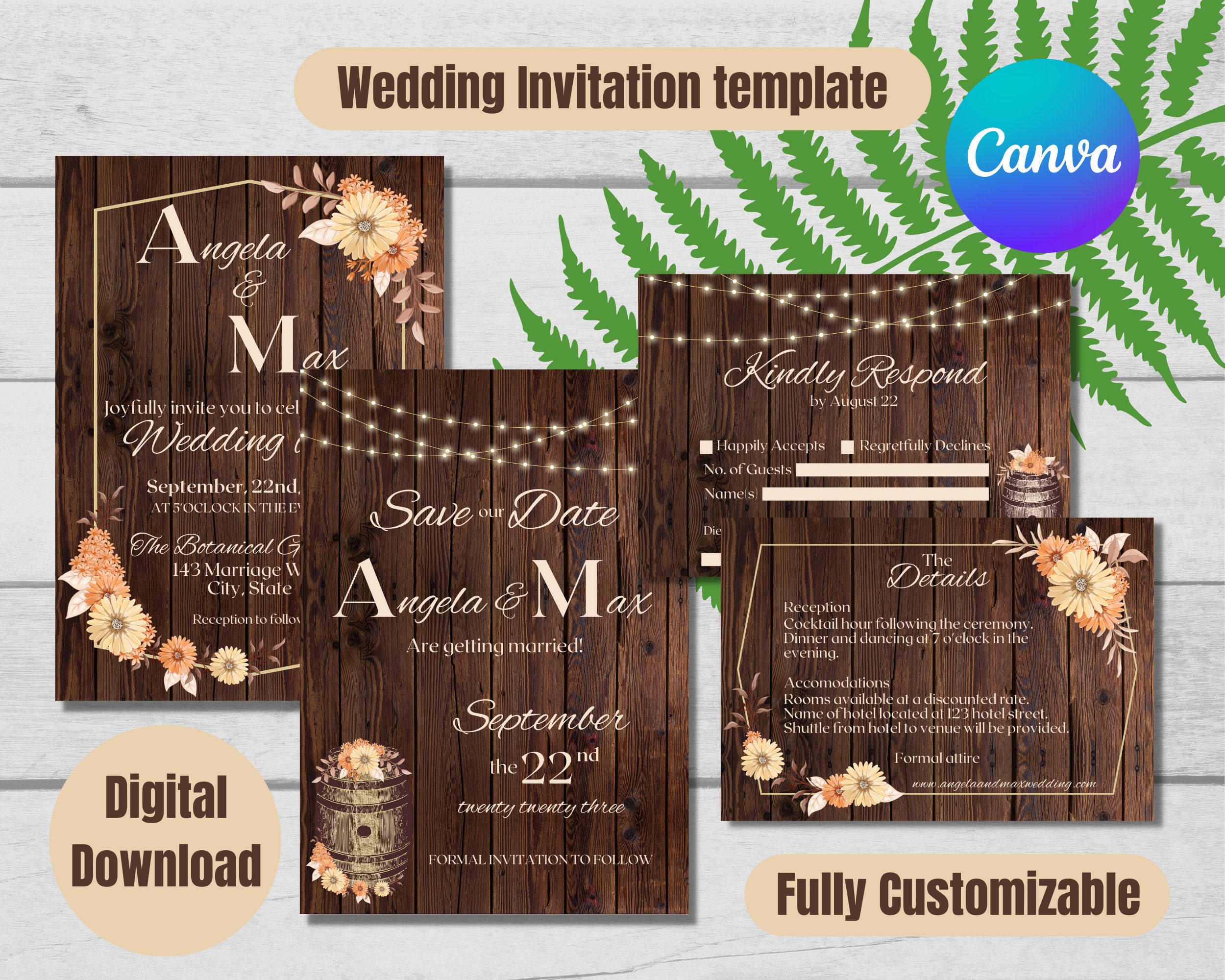 Rustic Wedding Invitation Template Rustic Floral Wedding - Etsy