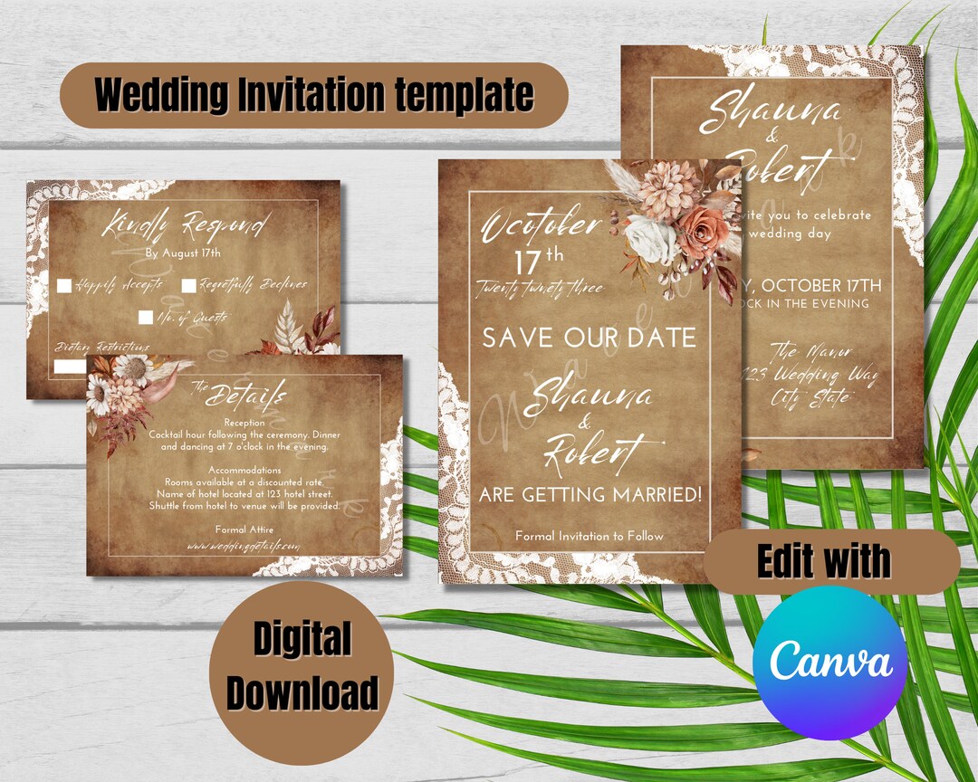 Rustic Wedding Invitation Template, Rustic Floral Wedding Invitation ...