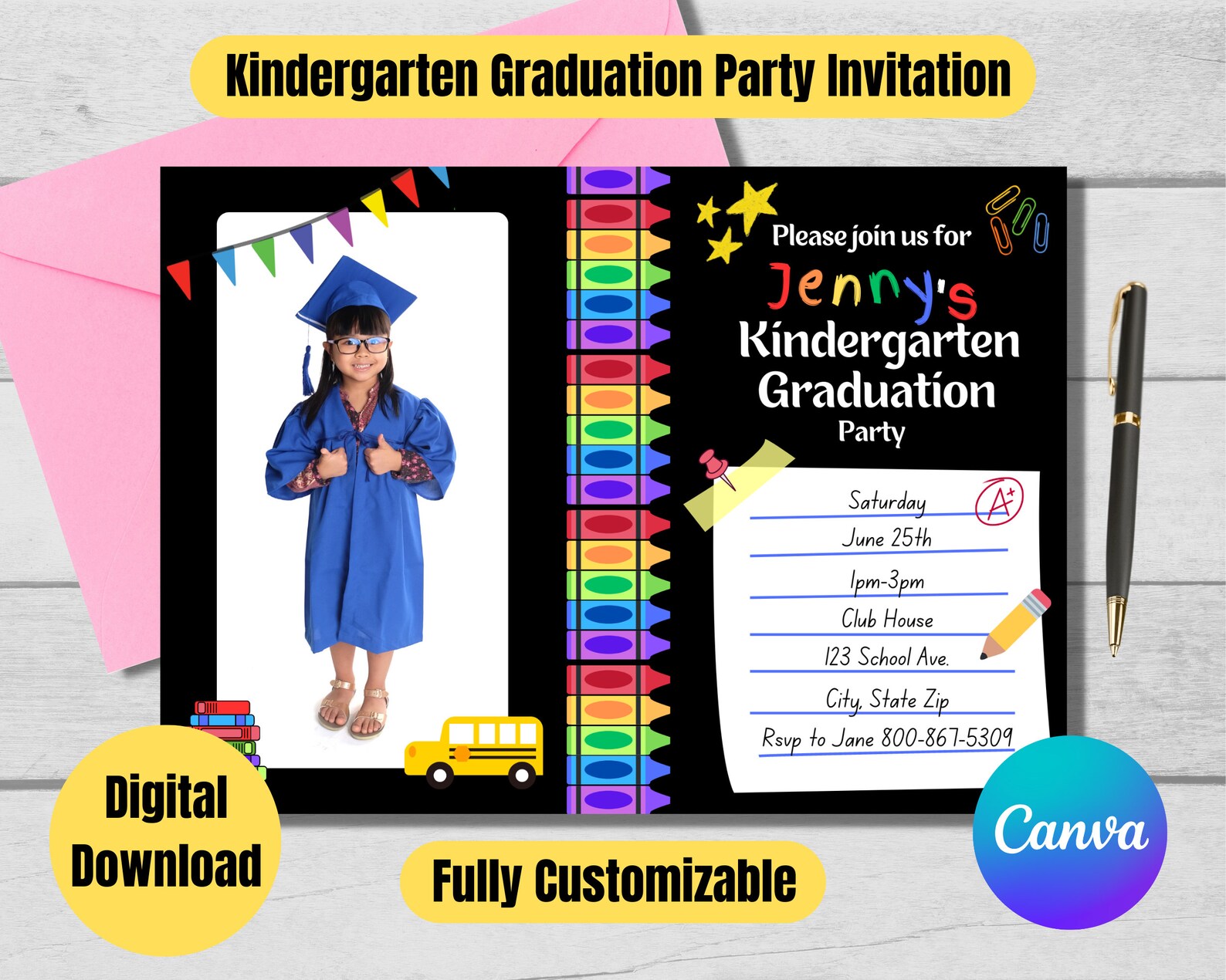 Customizable Kindergarten & Preschool Graduation Celebration Invites ...