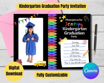 Kindergarten Graduation Party Invitation, Preschool Graduation ...
