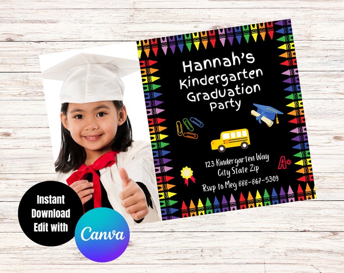 Kindergarten Graduation Party Invitation, Preschool Graduation ...