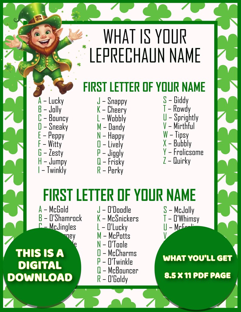 Leprechaun Name Game. What is Your Leprechaun Name? Instant Digital ...