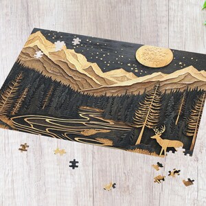 Nature Lover Gift Mountain and Trees Jigsaw Puzzle Wood Panel Effect ...