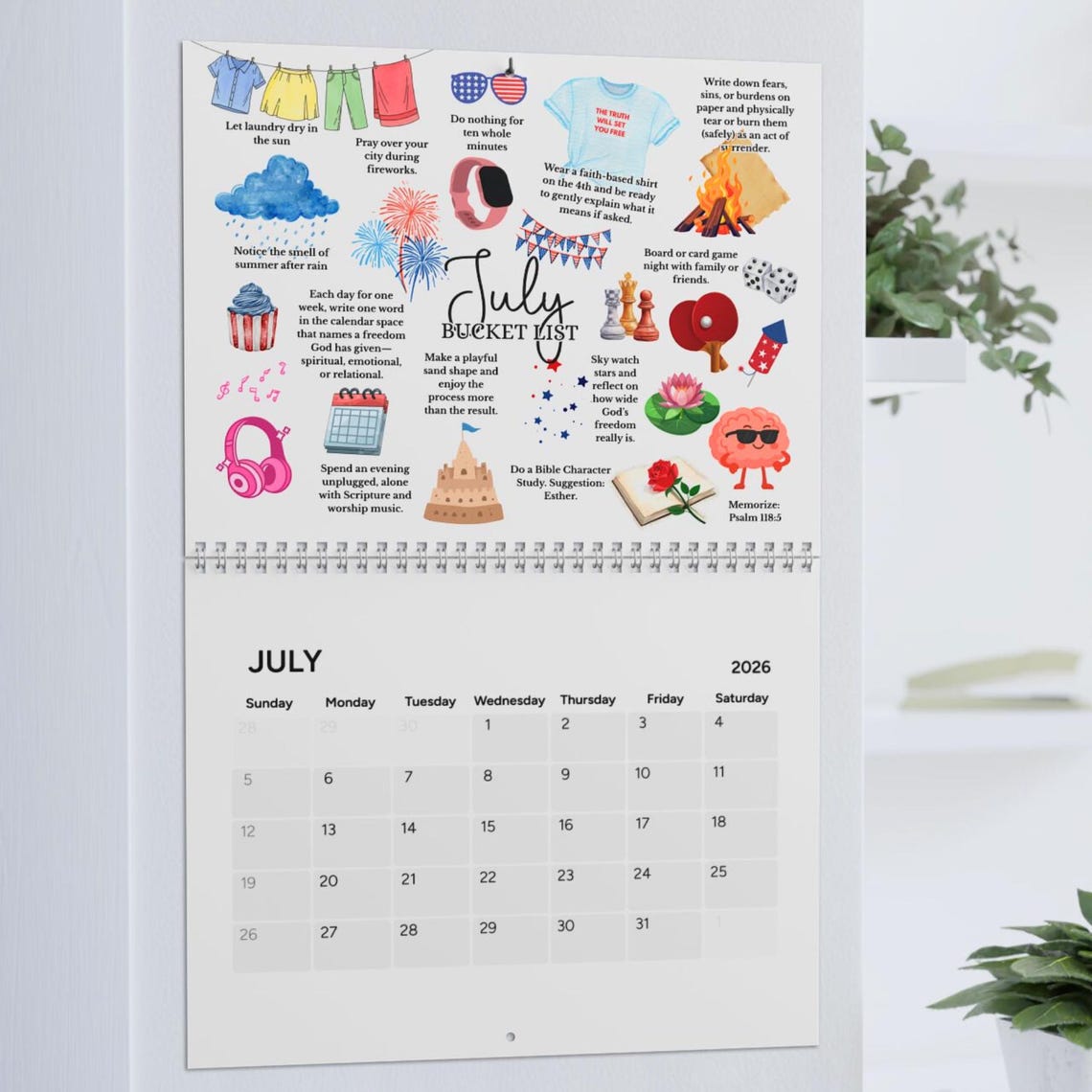 Christian Bucket List Calendar 2026 Watercolor Wall Calendar for Preppy ...