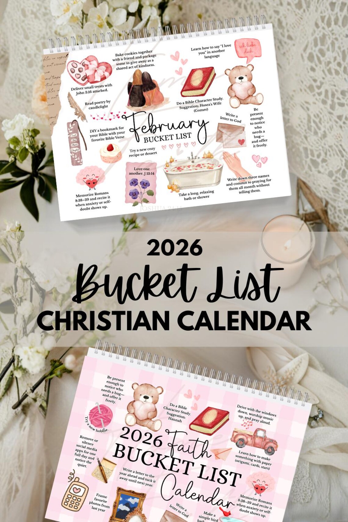 Christian Bucket List Calendar 2026 Watercolor Wall Calendar for Preppy ...
