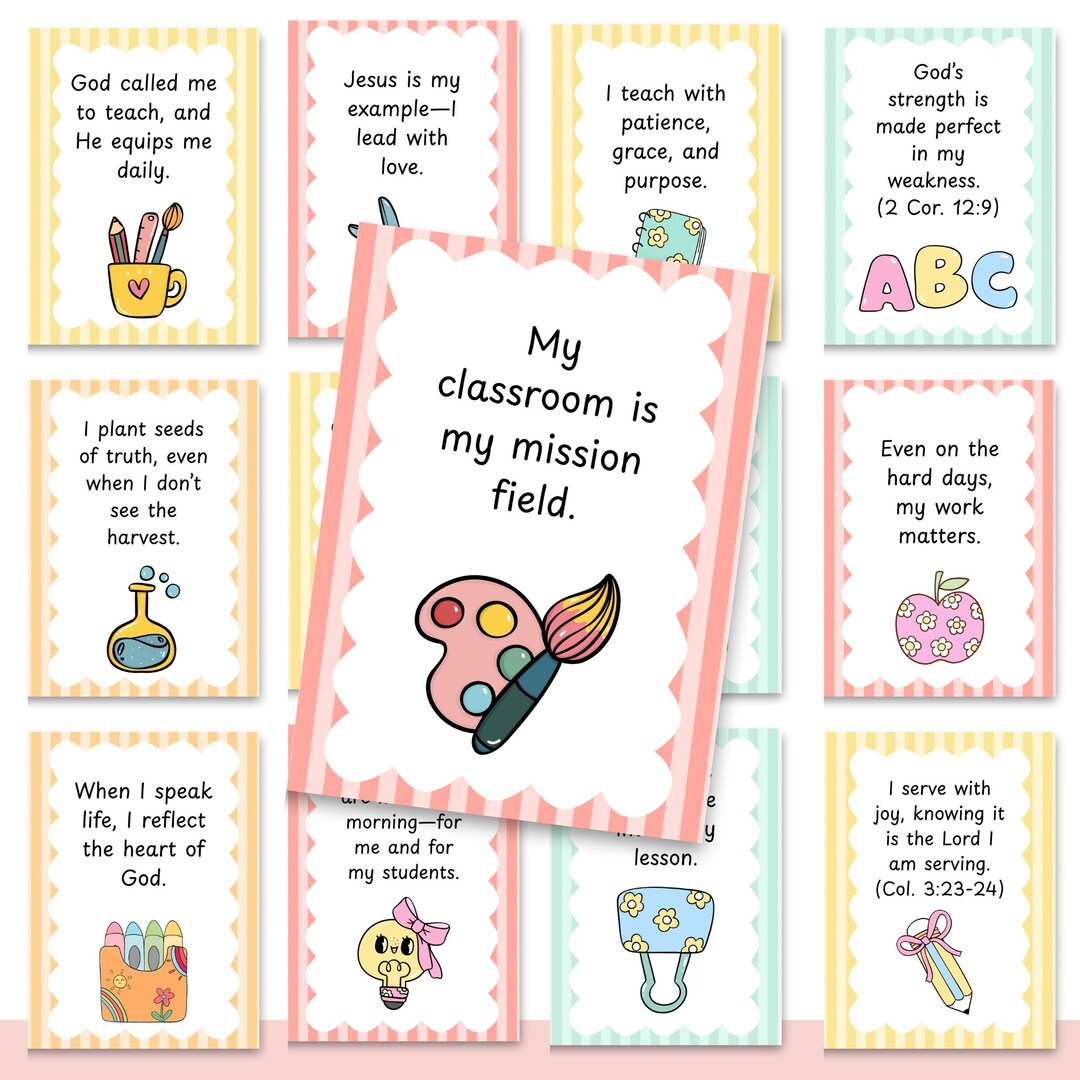 Christian Teacher Affirmation Cards Printable Encouragement Gift for ...