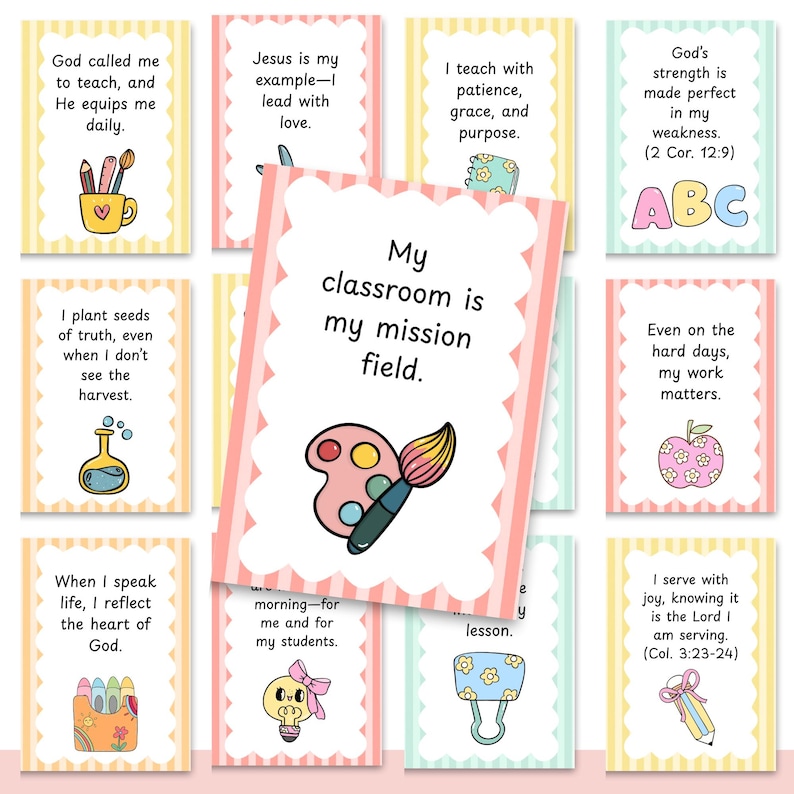 Christian Teacher Affirmation Cards Printable Encouragement Gift for ...
