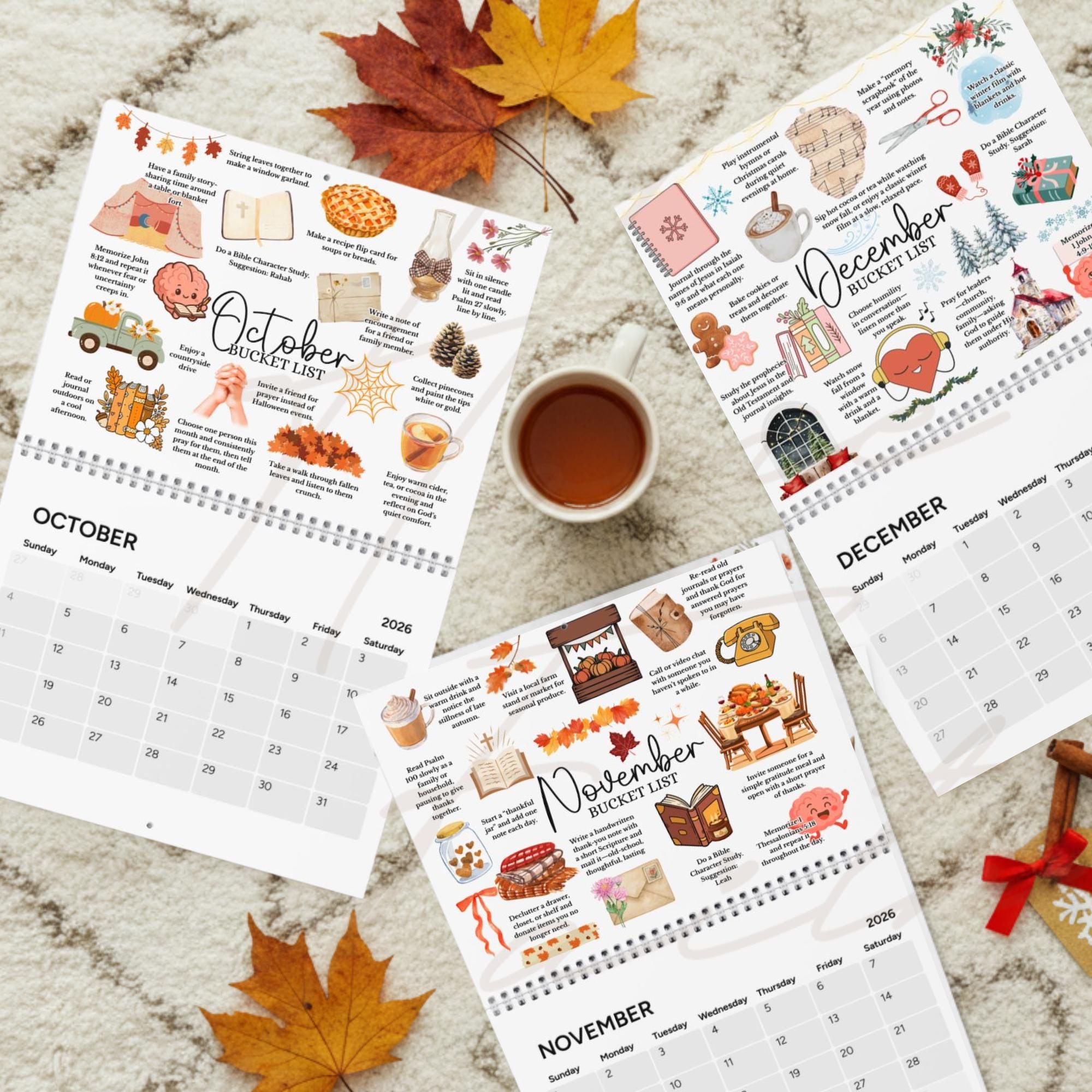 Christian Bucket List Calendar 2026 Watercolor Wall Calendar for Preppy ...