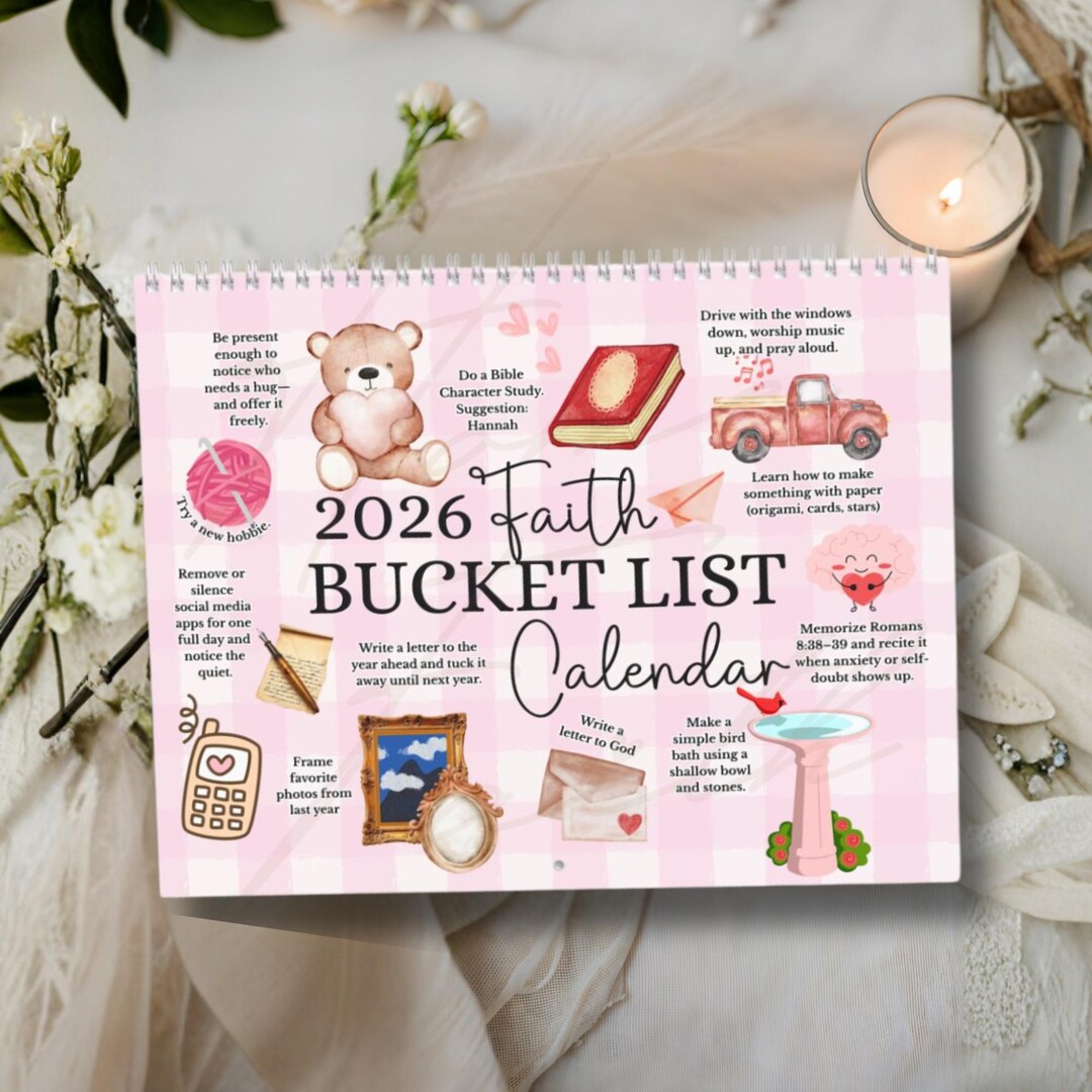 Christian Bucket List Calendar 2026 Watercolor Wall Calendar for Preppy ...
