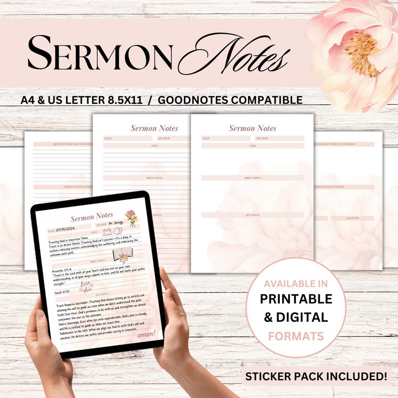 Printable Sermon Notes for Goodnotes Digital Bible Study Guide Stickers ...