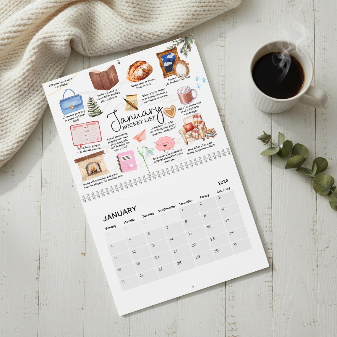 Christian Bucket List Calendar 2026 Watercolor Wall Calendar for Preppy ...