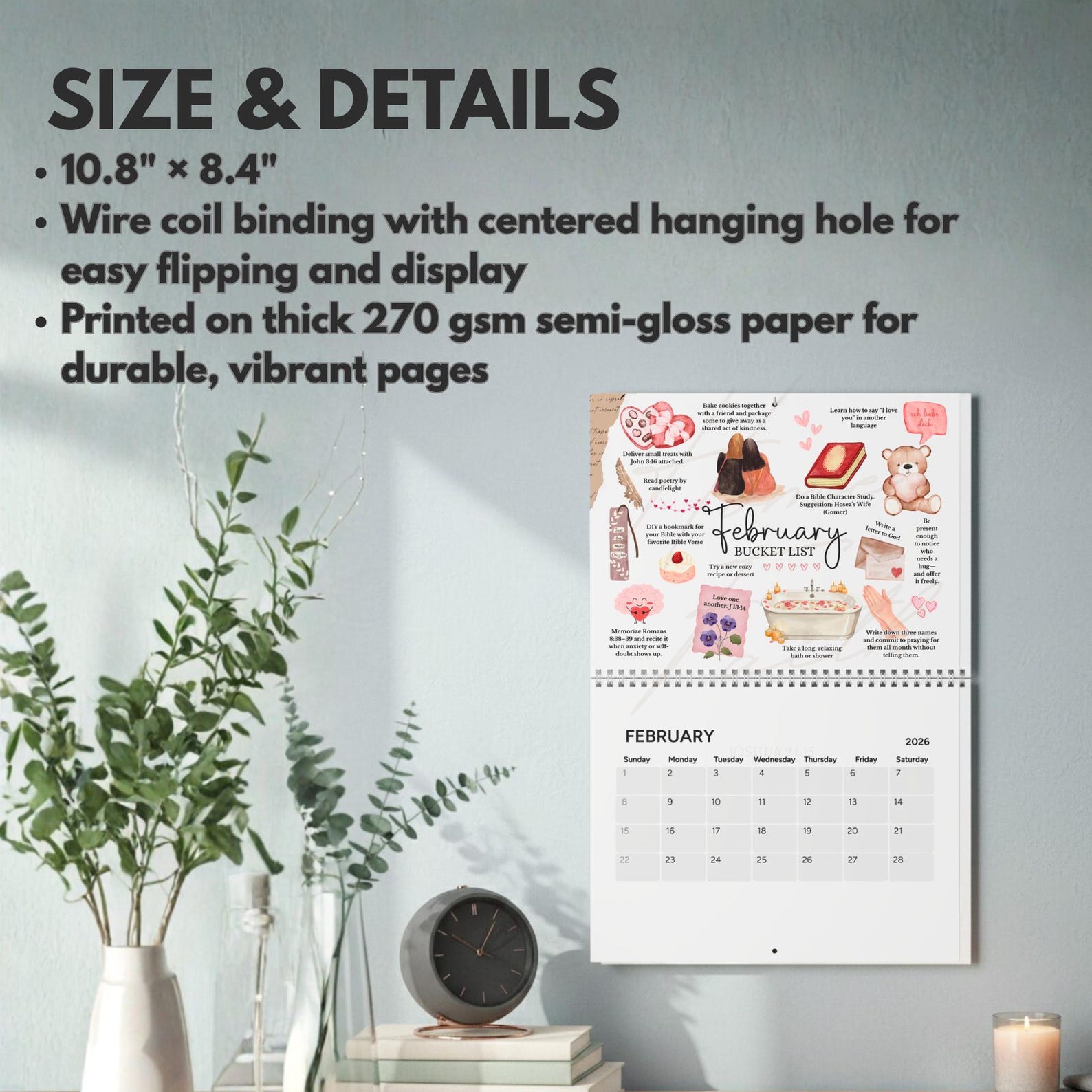 Christian Bucket List Calendar 2026 Watercolor Wall Calendar for Preppy ...