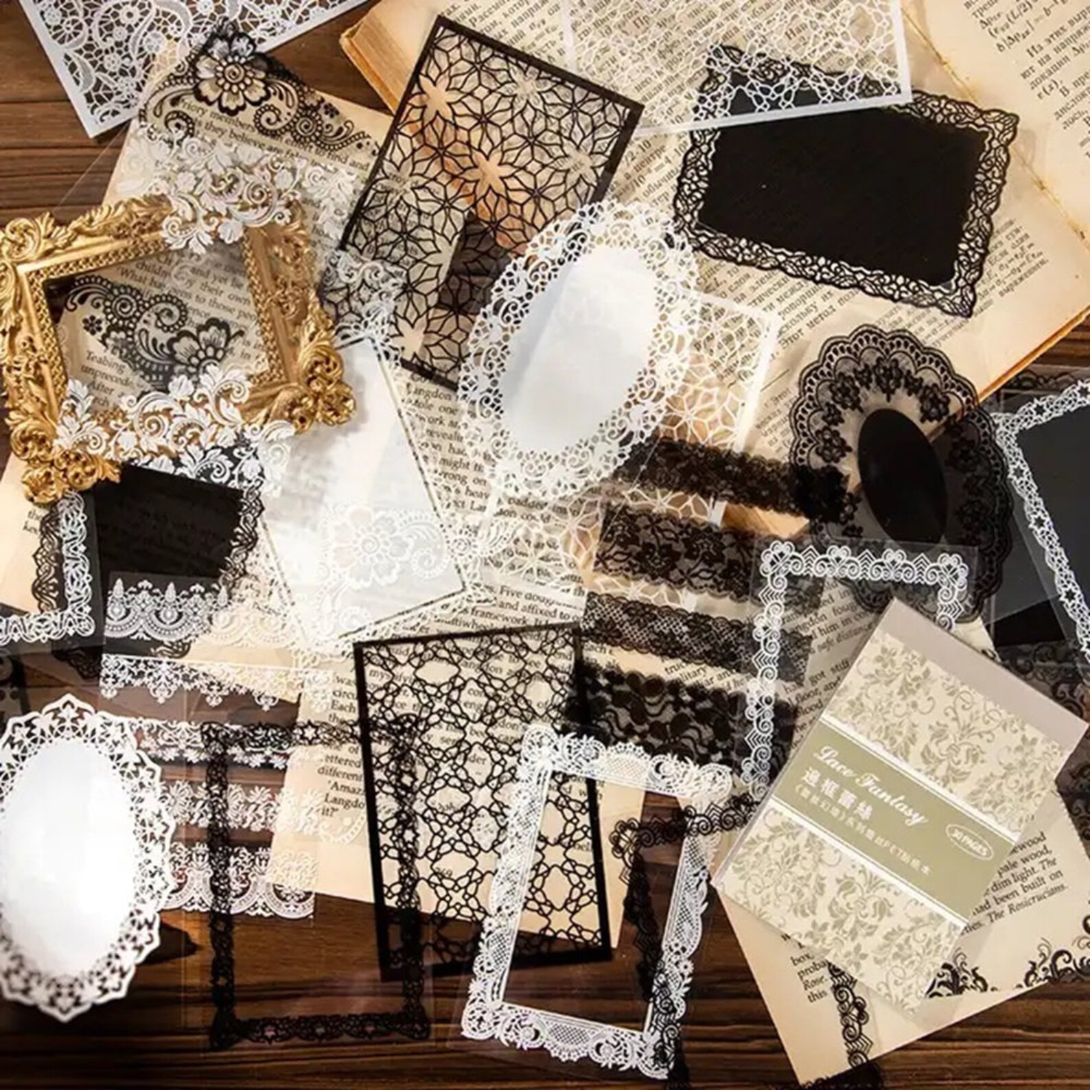 30 Pieces/pack PET Sticker Lace Fantasy Series Vintage Border Pattern ...
