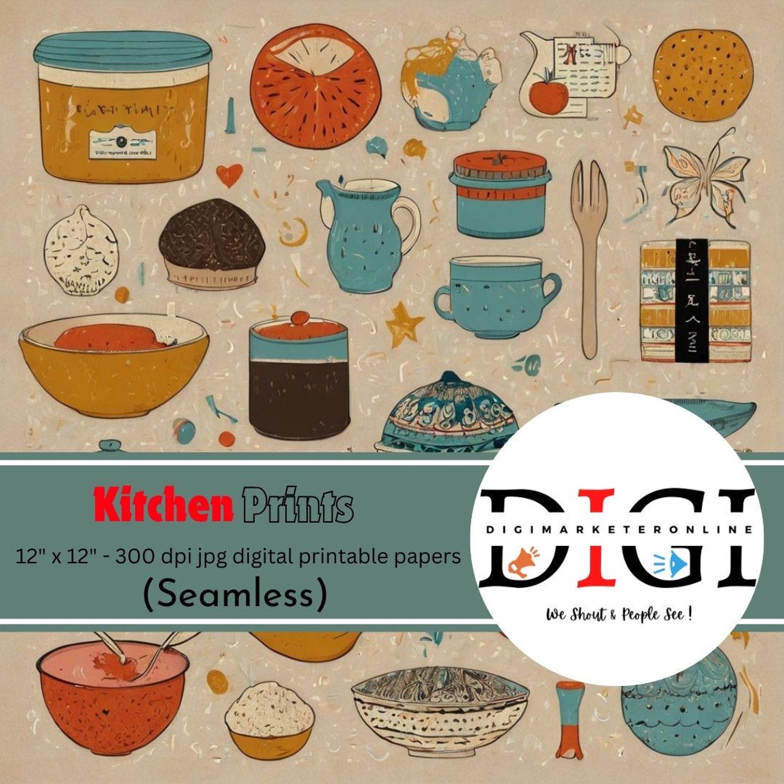 Kitchen Prints SEAMLESS Digital Pattern Scrapbooking Papers for ...