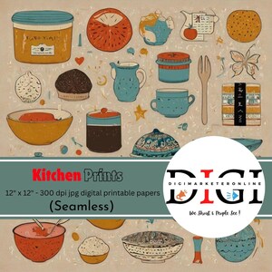 Kitchen Prints SEAMLESS Digital Pattern Scrapbooking Papers for ...