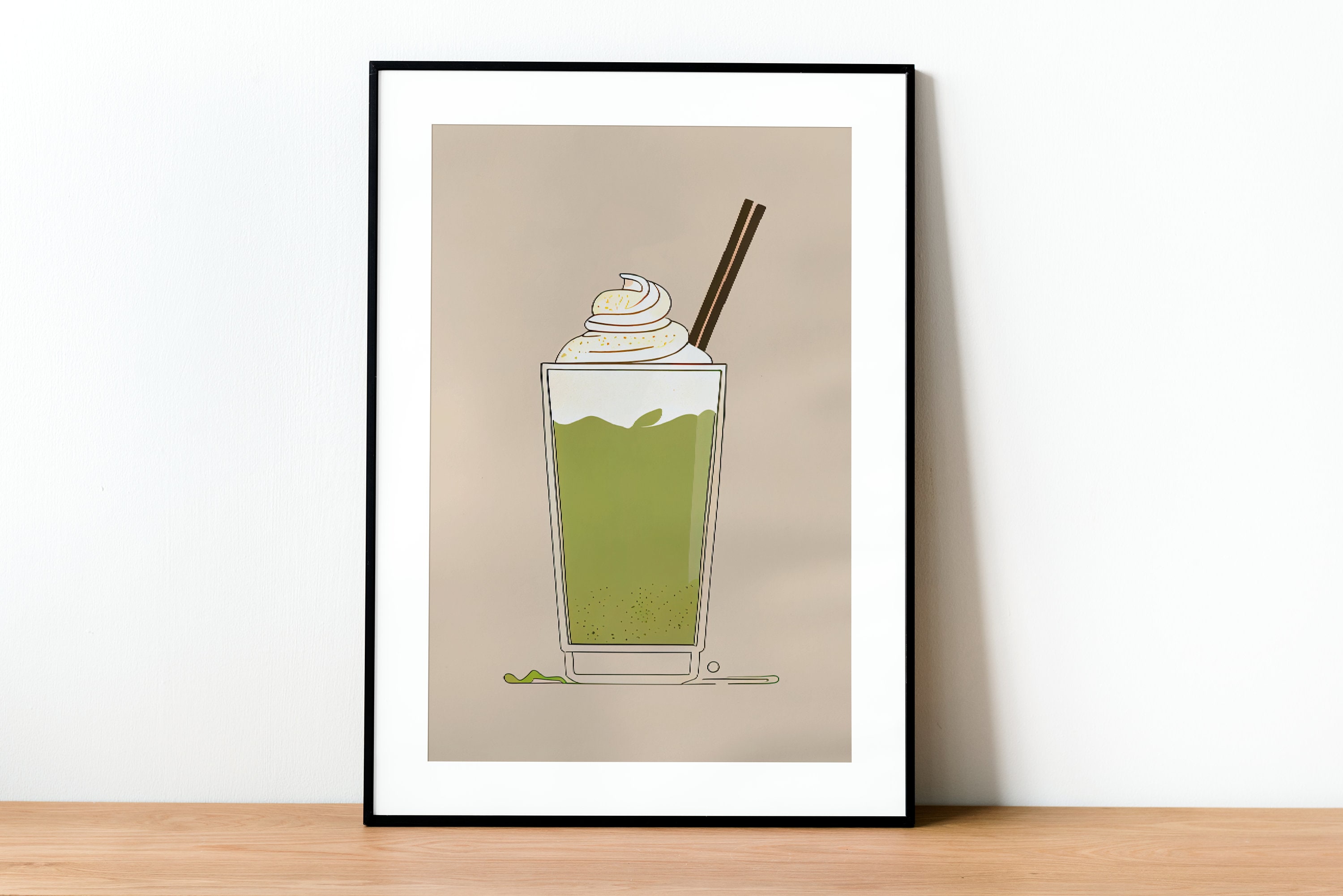 Matcha Wall Art, Iced Matcha Art Print, Iced Matcha Latte Digital Art ...