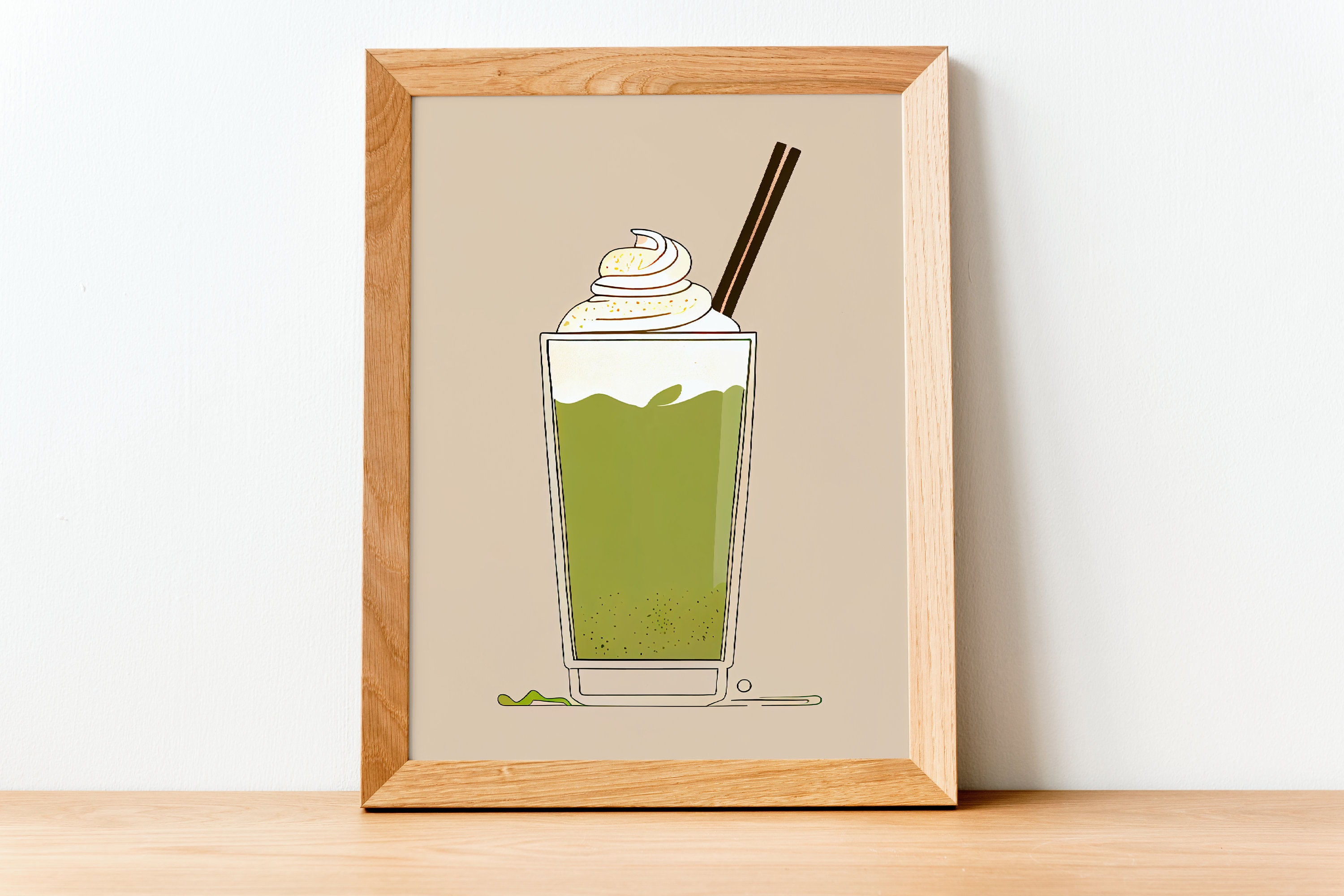 Matcha Wall Art, Iced Matcha Art Print, Iced Matcha Latte Digital Art ...