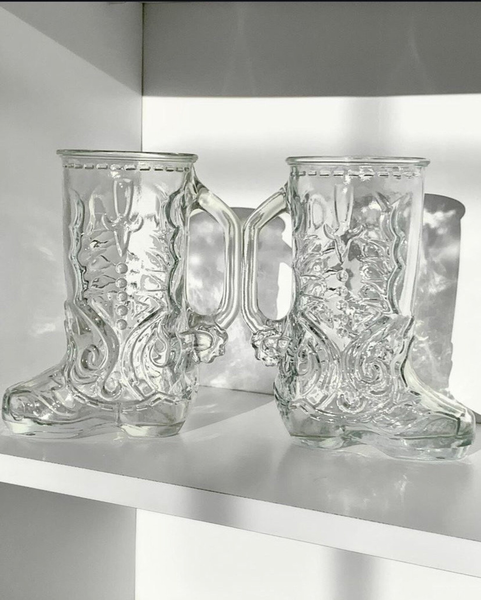 Glass Boot Mugs Cowboy Boot Glasses Vintage Boot Glasses Clear Glasses ...