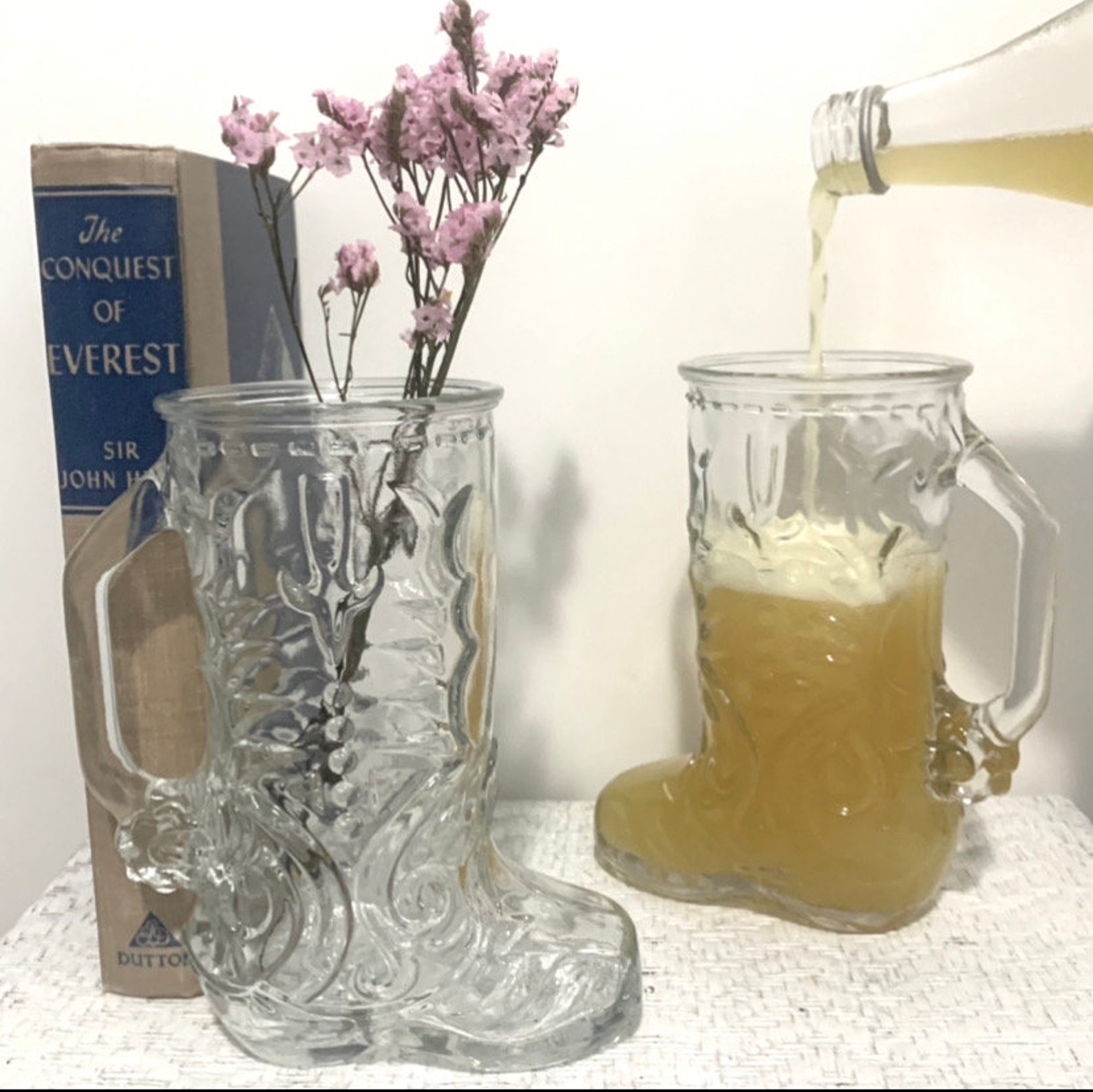 Glass Boot Mugs Cowboy Boot Glasses Vintage Boot Glasses Clear Glasses ...