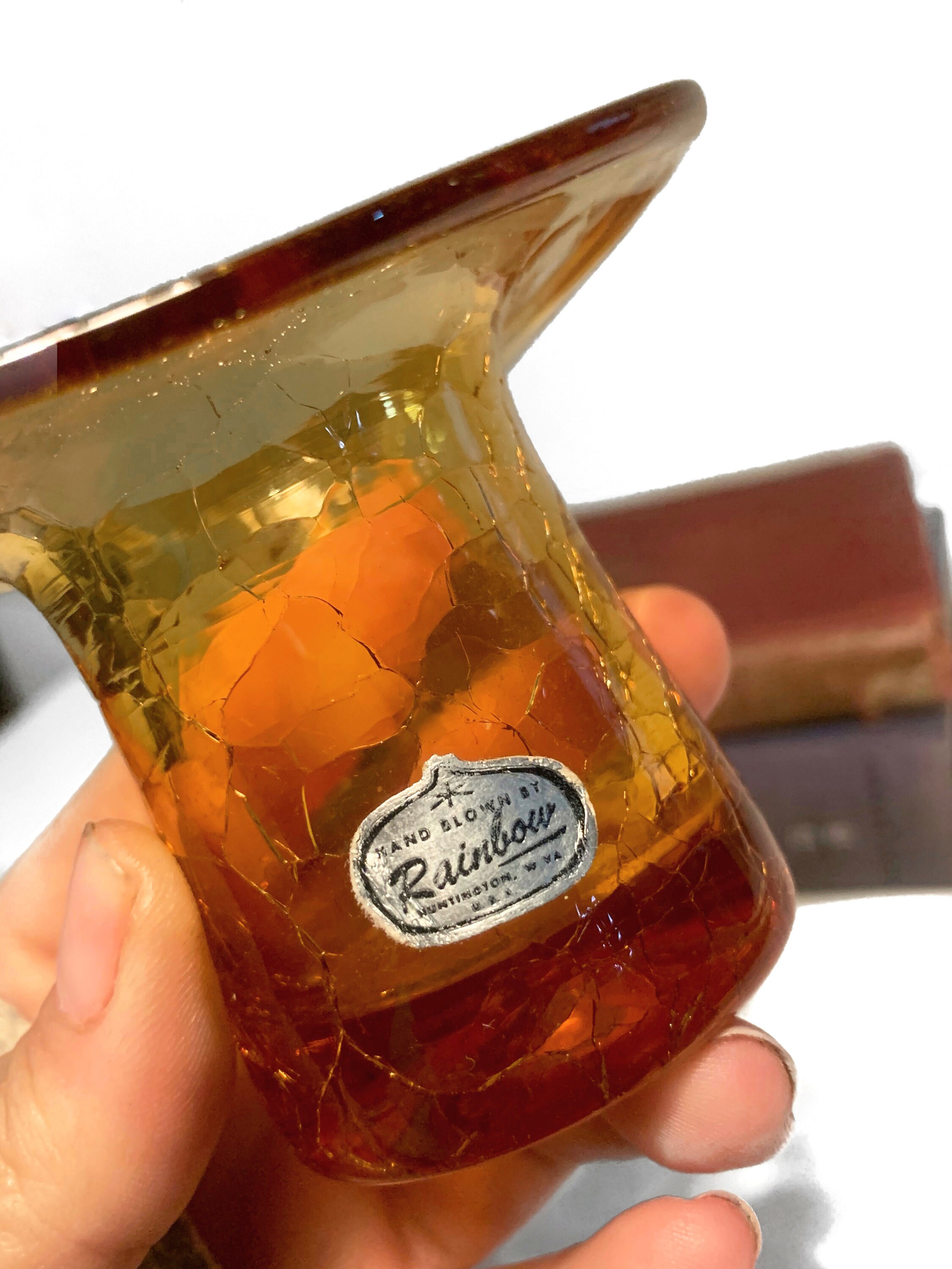 Rainbow Glass Top Hat Vase | Crackle Glass Vase | Glass Hat | Amber ...