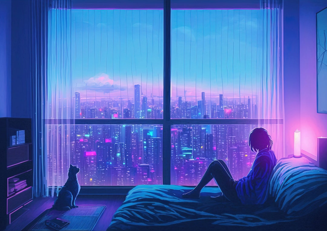 Anime Girl Room City View in the Window Anime Style Painting - Etsy