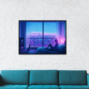Anime Girl Room City View in the Window Anime Style Painting - Etsy