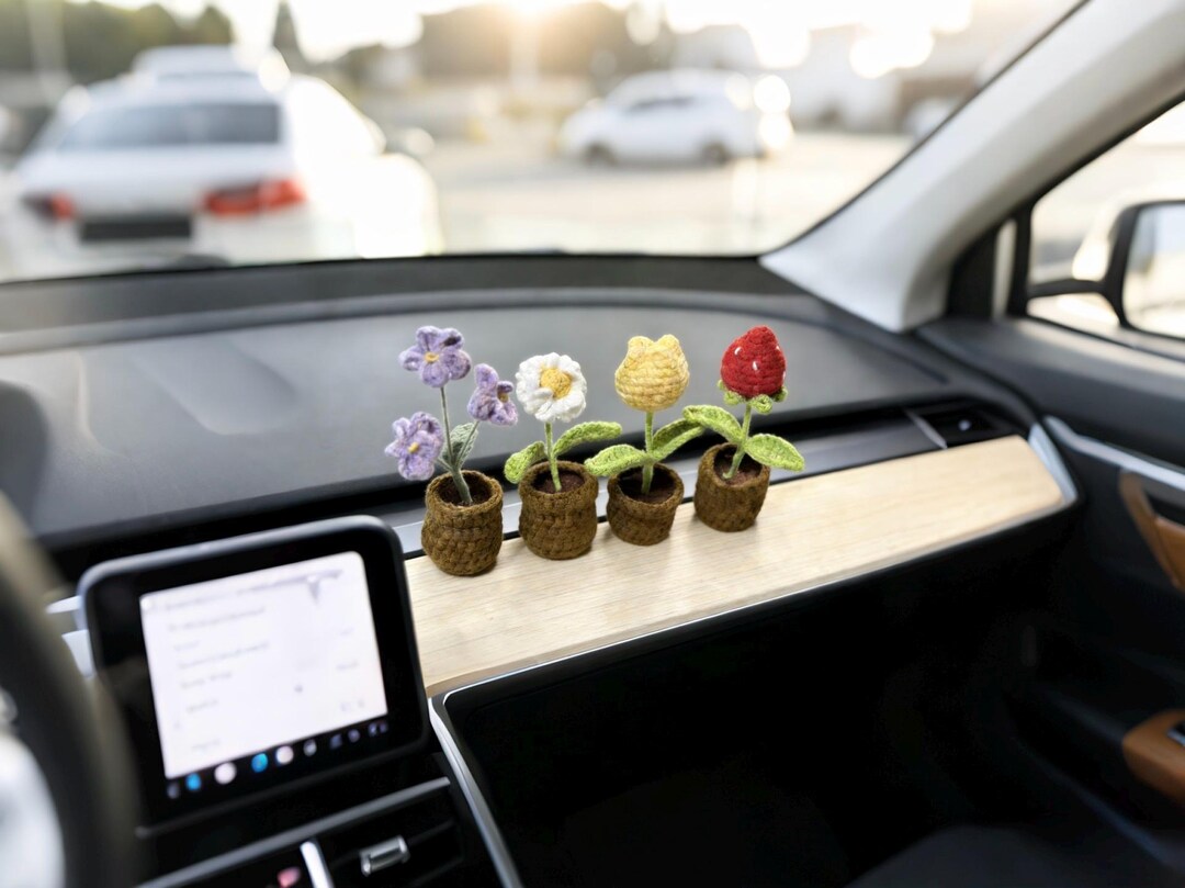 Crochet Car Decor, Handmade Potted Flower, Car Accessories, Dashboard ...