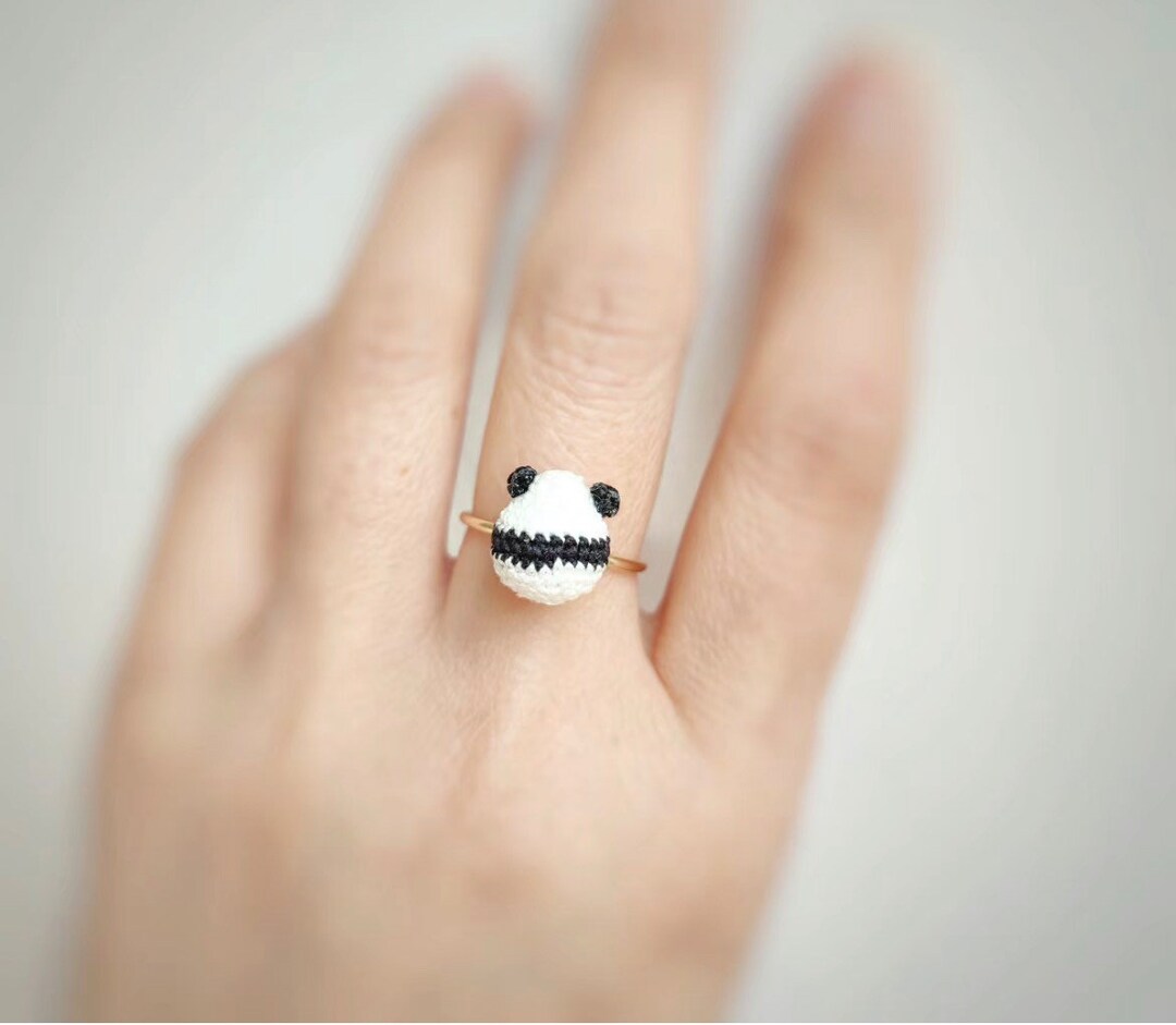 Adorable Mini Pandas Crochet Ring Handmade Jewelry Crochet Shy Panda ...