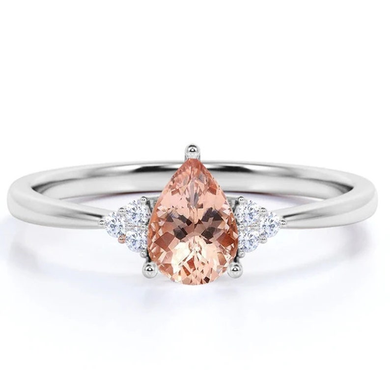 Pear Cut Morganite Engagement Ring for Woman 14k White Solid Gold ...