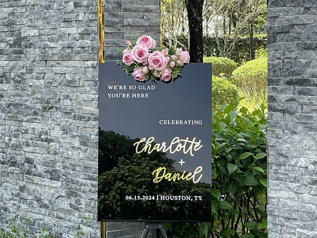 Black Acrylic Wedding Sign - Black Wedding Welcome Sign With 3D Gold ...