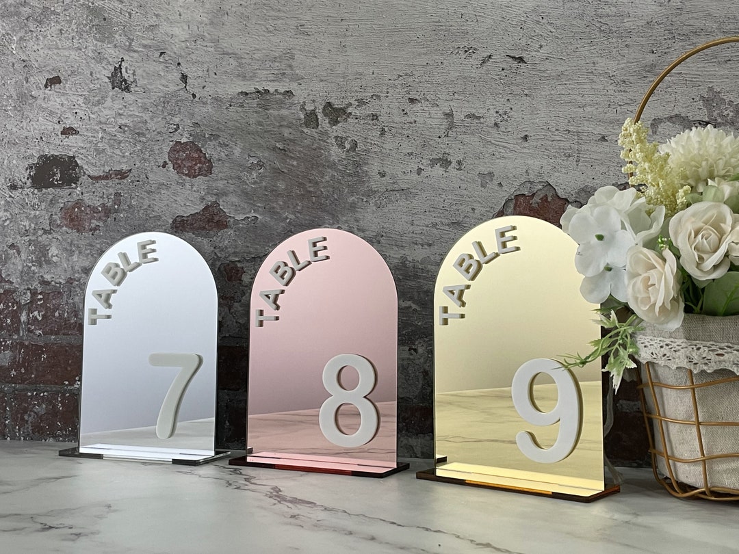 Gold Mirror Acrylic Table Numbers - Arch Table Numbers - Wedding Table ...