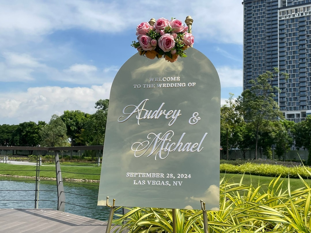 Gold Mirror Wedding Sign - Acrylic Wedding Welcome Sign - Engagement ...