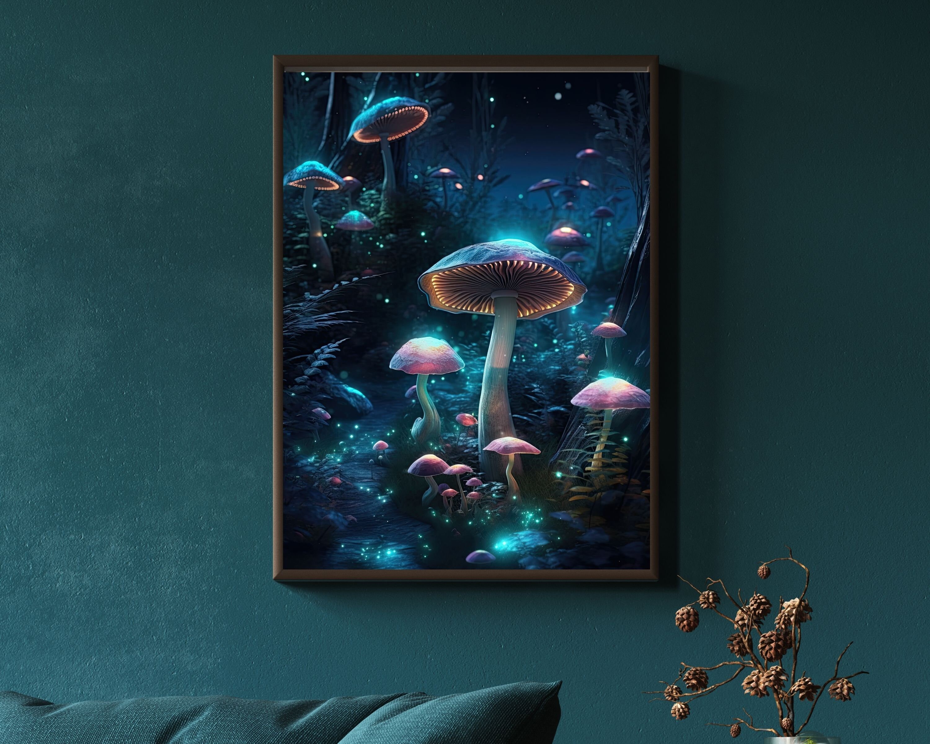 Digital Illustration of Glowing Mushroom Poster Digital Download ...