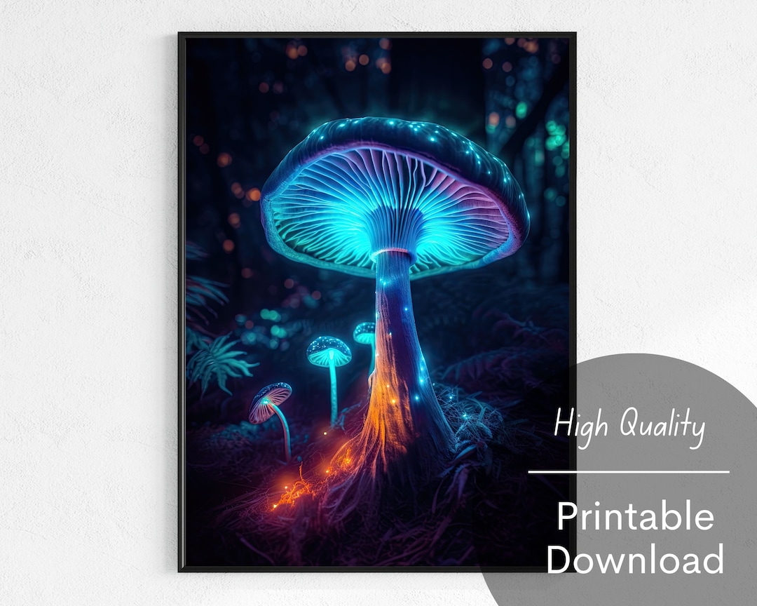 Glowing Mushroom Digital Download Mushroom Wall Art Fantasy Mushroom ...