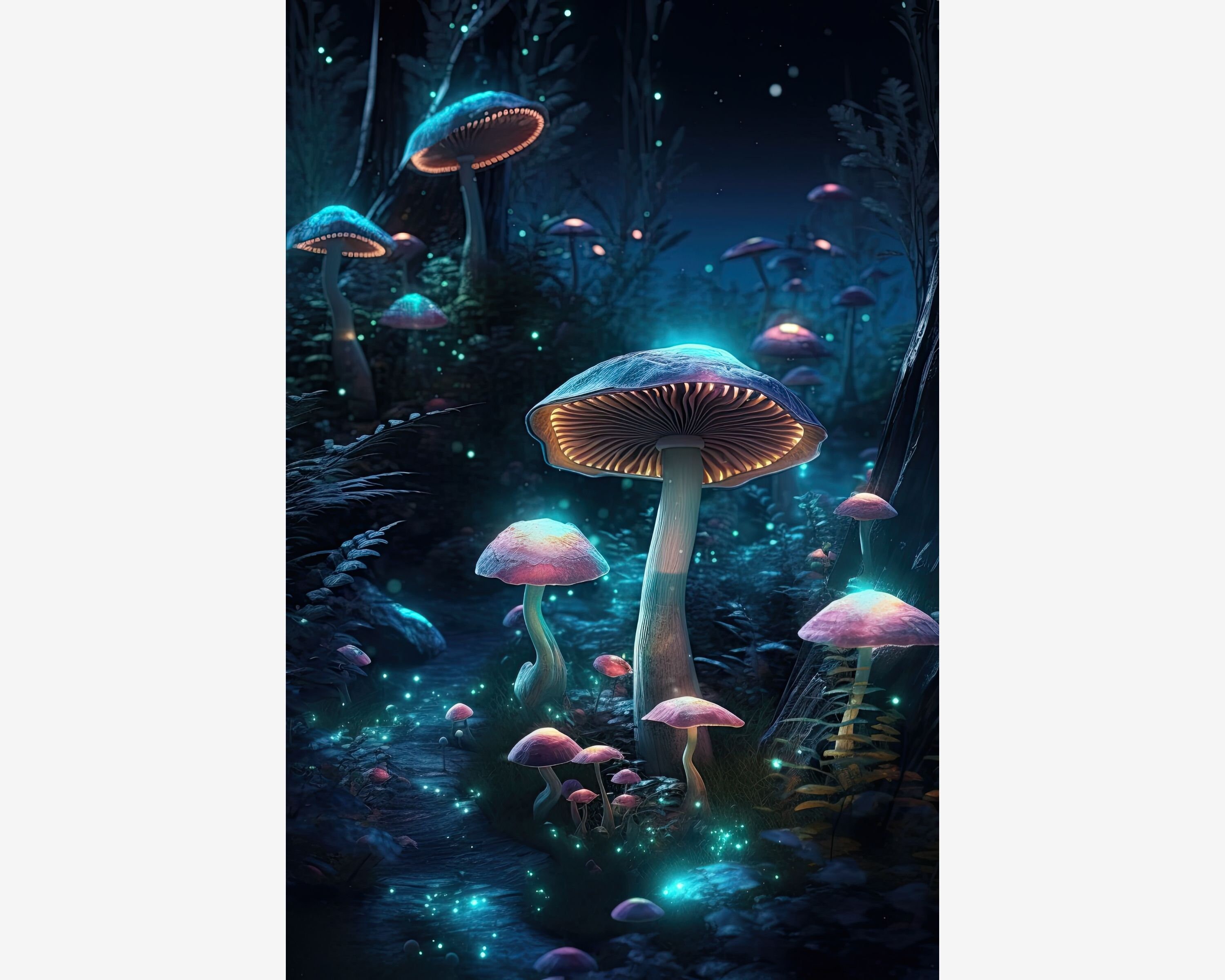 Digital Illustration of Glowing Mushroom Poster Digital - Etsy