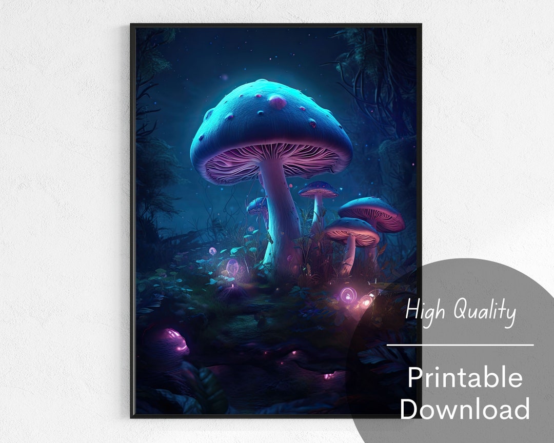 Digital Illustration of Glowing Mushroom Poster Digital Download ...