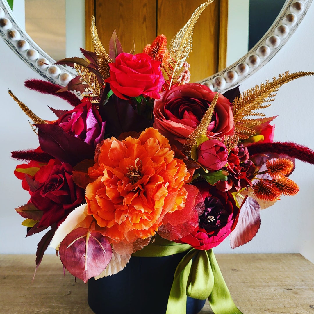 Modern Bright Fall Boho Hat Box Floral Arrangement - Etsy