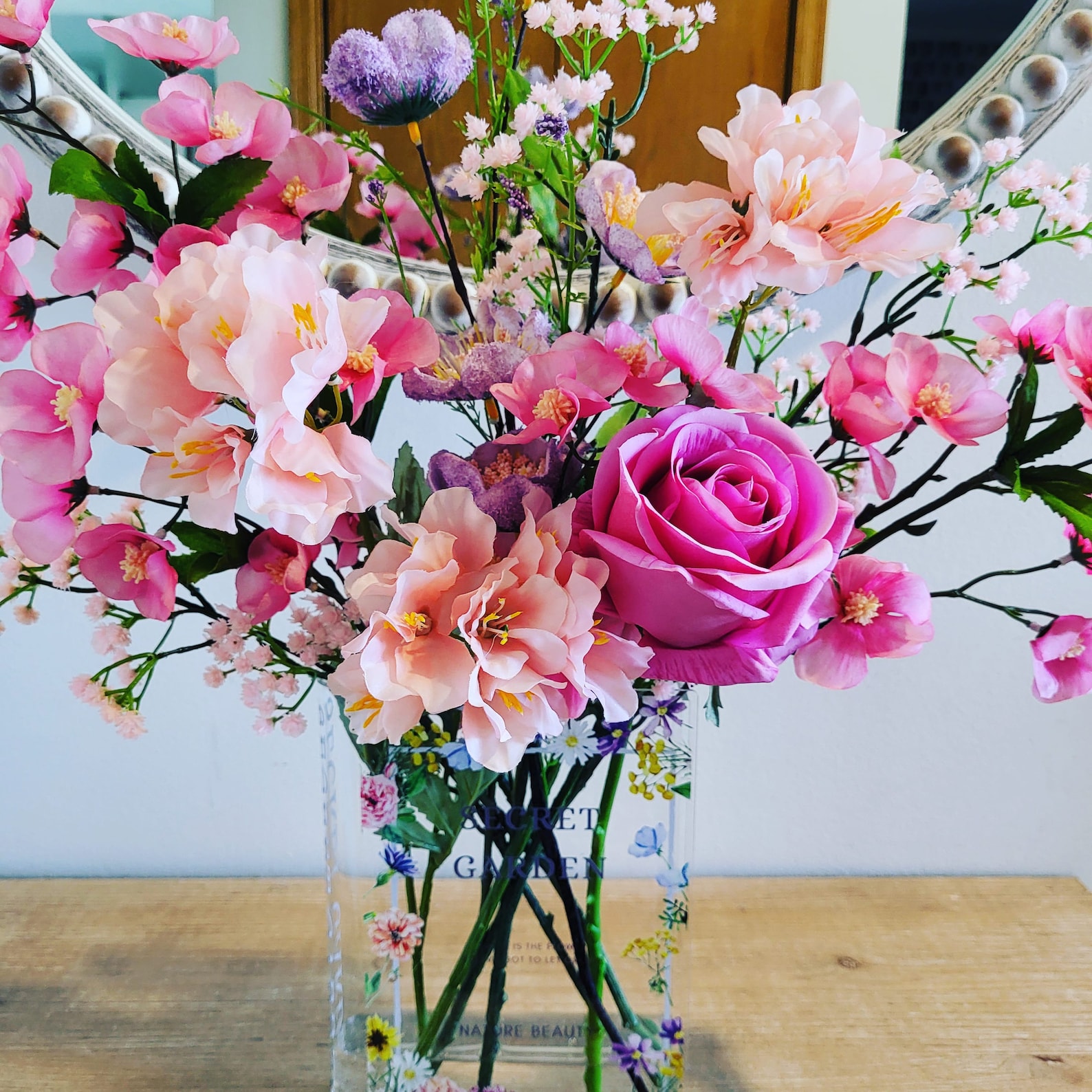 Modern Pink & Peach Boho Floral Arrangement in Book Vase - Etsy