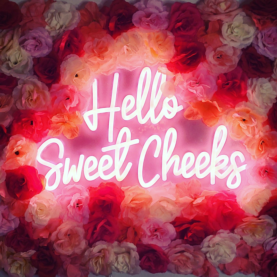 Hello Sweet Cheeks Pink Neon Sign With Flowers - Etsy