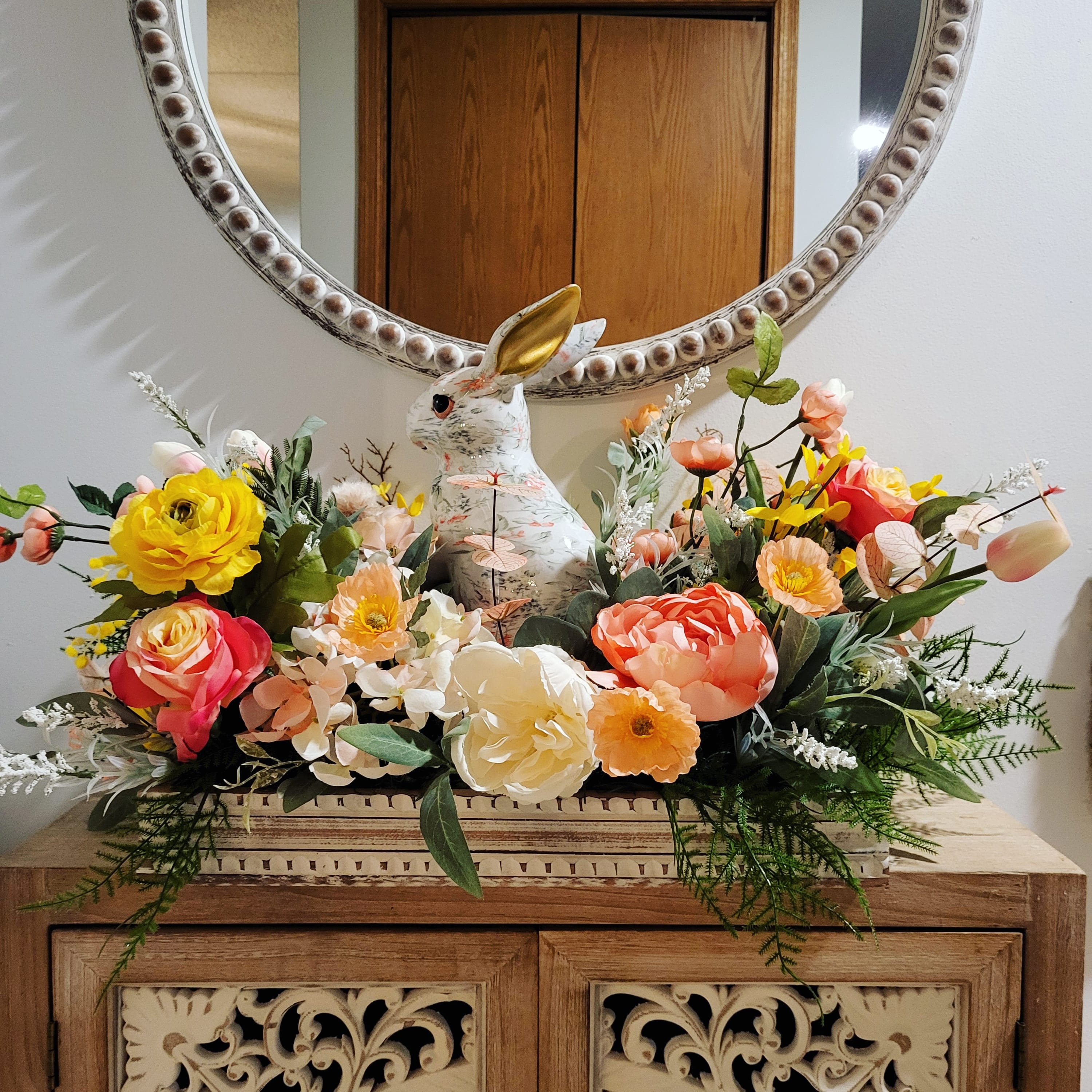 Easter Bunny Floral Arrangement Silk Centerpiece - Etsy