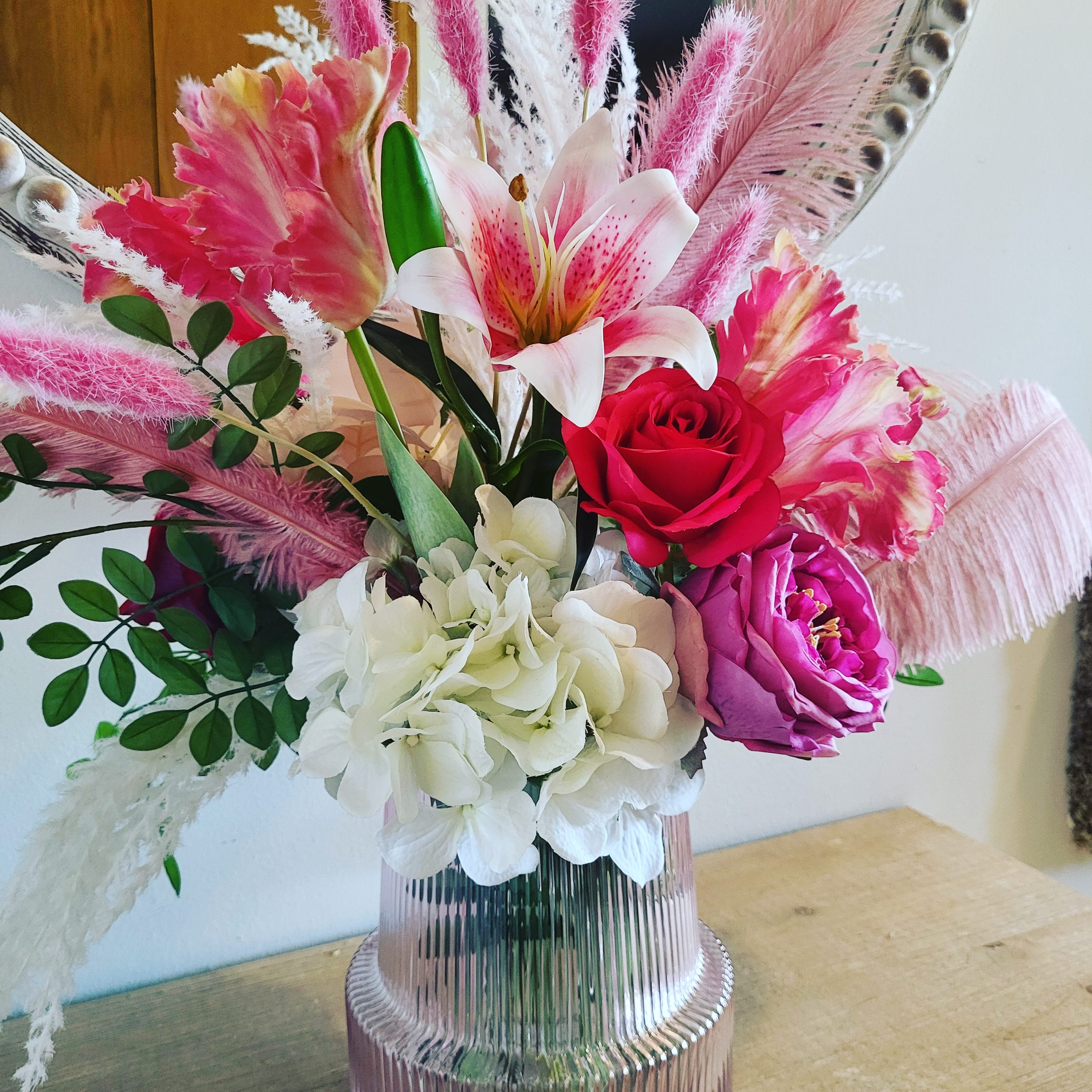 Modern Boho Pink Feather Floral Arrangement - Etsy