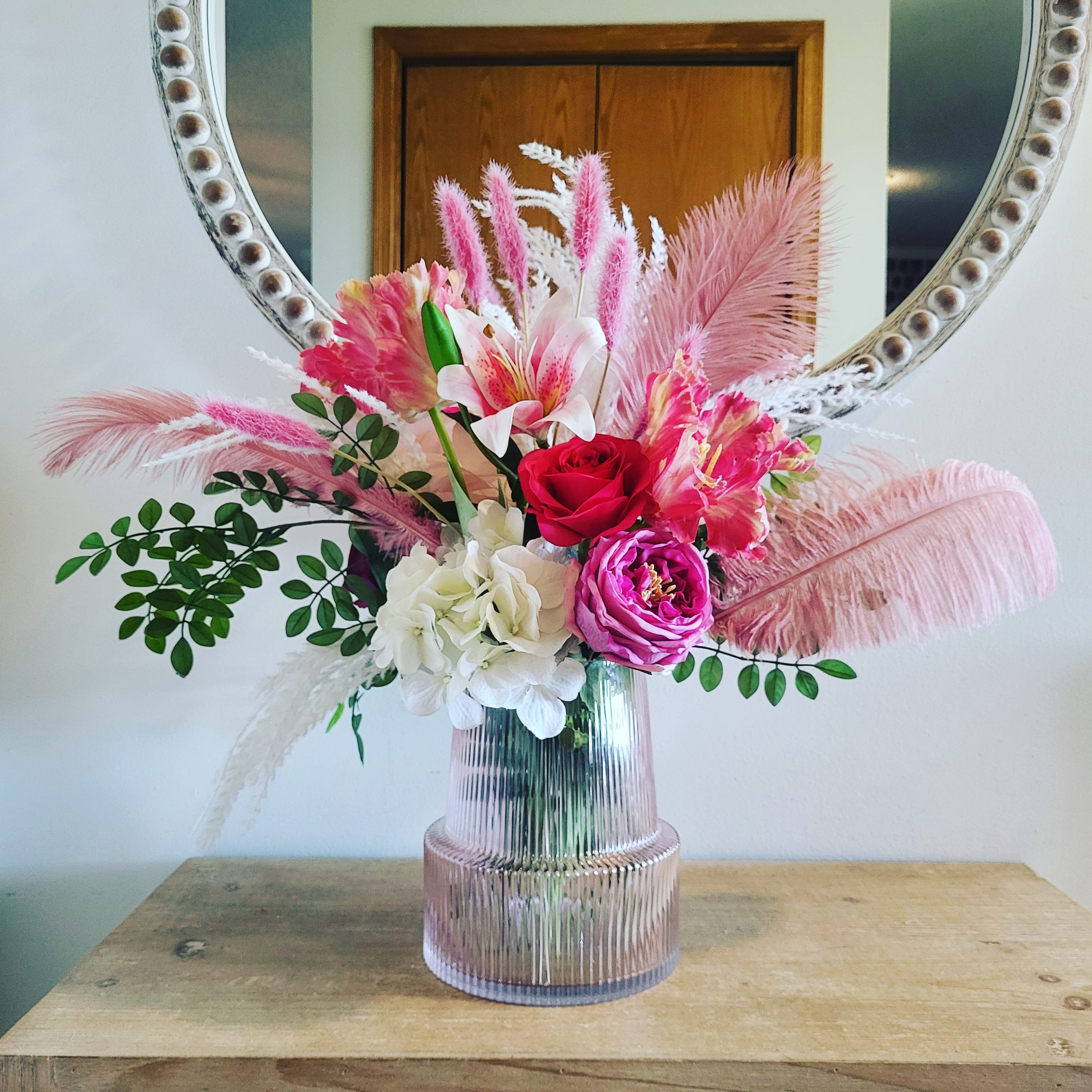 Modern Boho Pink Feather Floral Arrangement - Etsy
