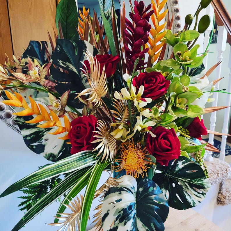 Modern Tropical Tall One-sided Floral Arrangement - Etsy