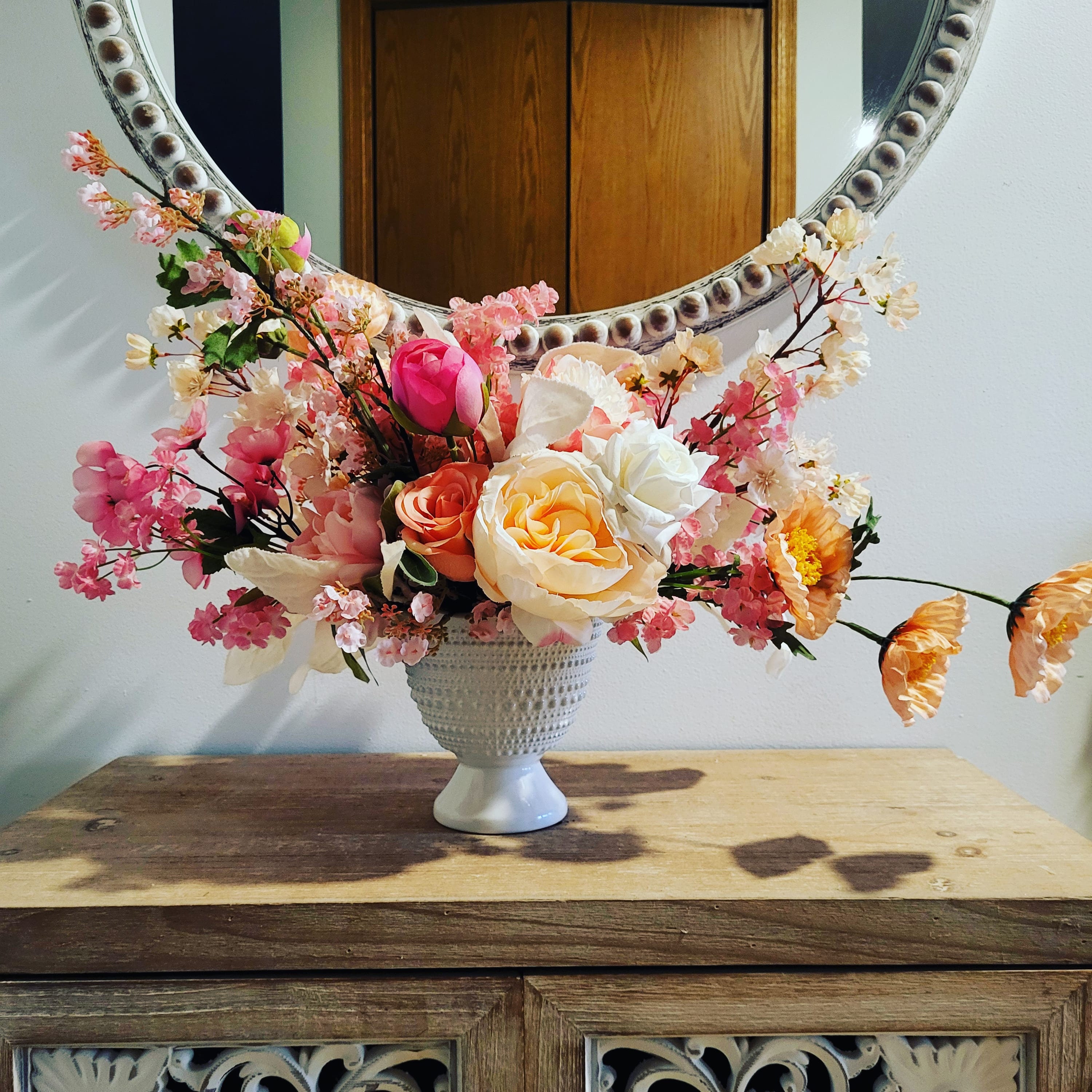 Modern Boho Pink & Peach Floral Arrangement - Etsy