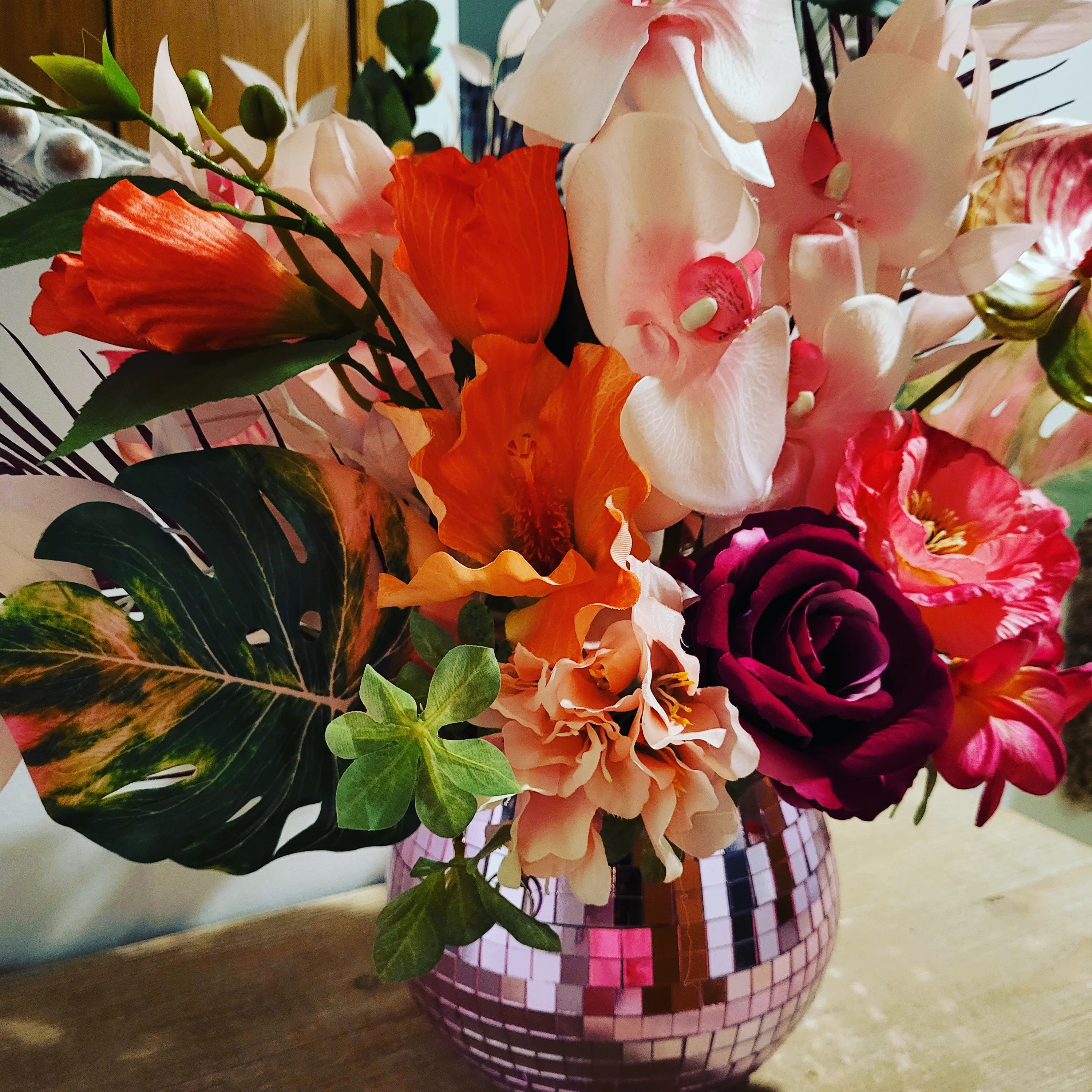 Modern Tropical Pink Disco Ball Boho Floral Arrangement - Etsy