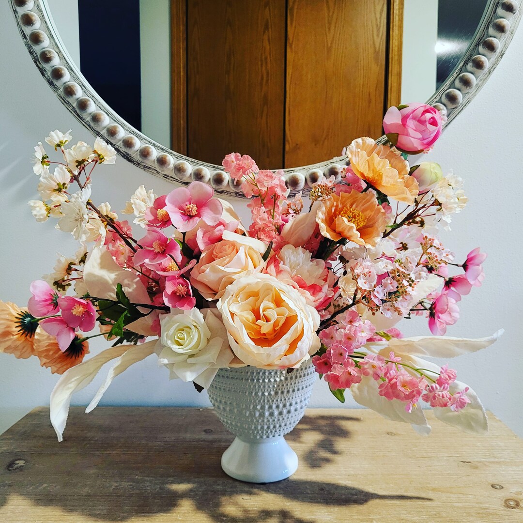 Modern Boho Pink & Peach Floral Arrangement - Etsy